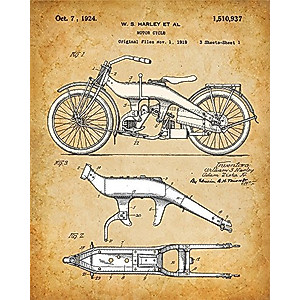 Original Harley Davidson Motorcycle Patent Wall Art Prints - Set of Four Photos (8x10) Unframed Posters - Great Home Decor and Gift for Men and Women Under $15 for Hog Riders