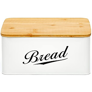 RoyalHouse Modern Metal Bread Box with Bamboo Cutting Board Lid, Bread Storage, Bread Container for Kitchen Counter, Kitchen Decor Organizer, Vintage Kitchen