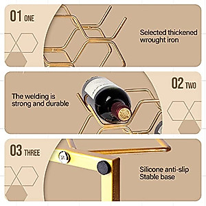 Drincarier Countertop Wine Rack - 10 Bottle Freestanding Modern Gold Metal Small Wine Rack - Tabletop Wine Holder Stand for Cabinet, Pantry, Wine Bottle Storage……