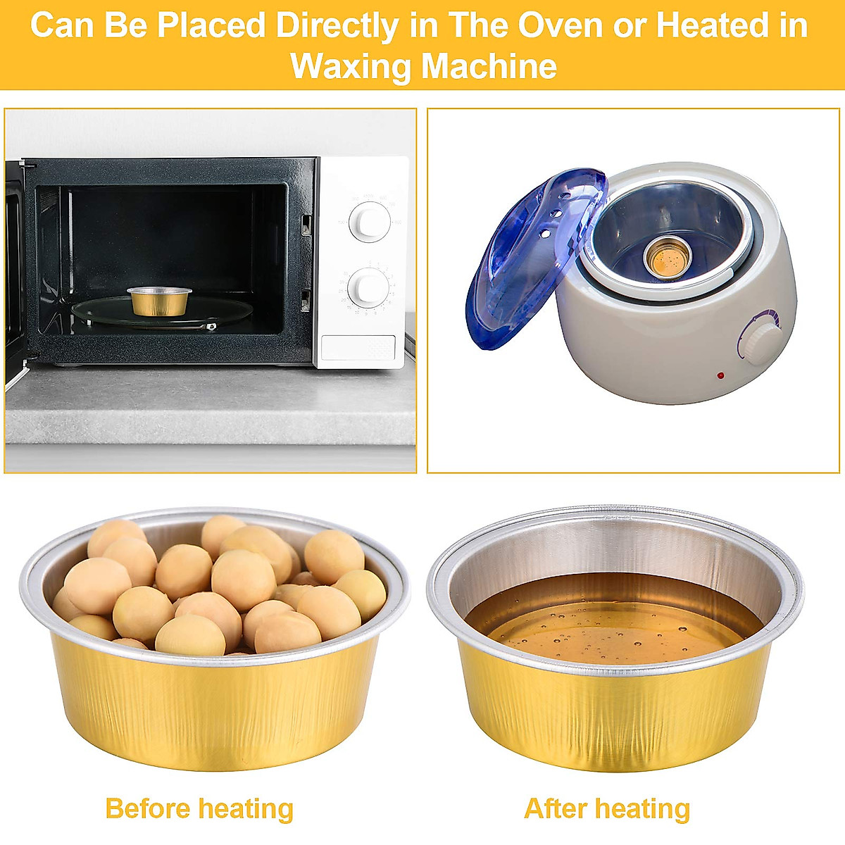 50 Pieces Wax Melting Bowl Mini Wax Aluminium Melting Bowls Wax Bean Melting Bowl Wax Aluminum Foil Bowl Bean Aluminum Foil Bowl Hair Removal Tool Container for Hair Removal