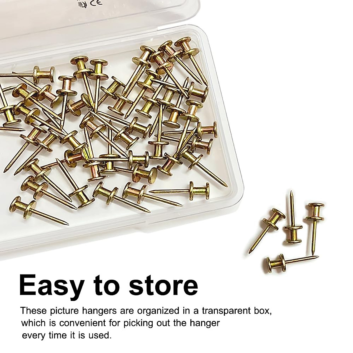 FUZANWJ Double Headed Picture Hangers(20lbs-50pcs), Picture Hanging Nails, Thumb Tacks for Wall Hanging, Wall Nails for Hanging, Professional Plaster Picture Hooks for Wooden Wall or Drywall