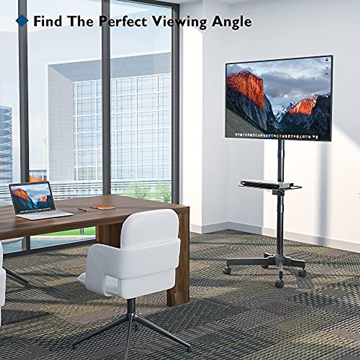 Mobile TV Cart for 23-60 Inch LED LCD Flat Curved Panel Screens TVs, Rolling TV Stand with Wheels Holds Up to 55lbs, Height Adjustable Portable Floor Stand with Media Shelf Tray, Max VESA 400x400mm