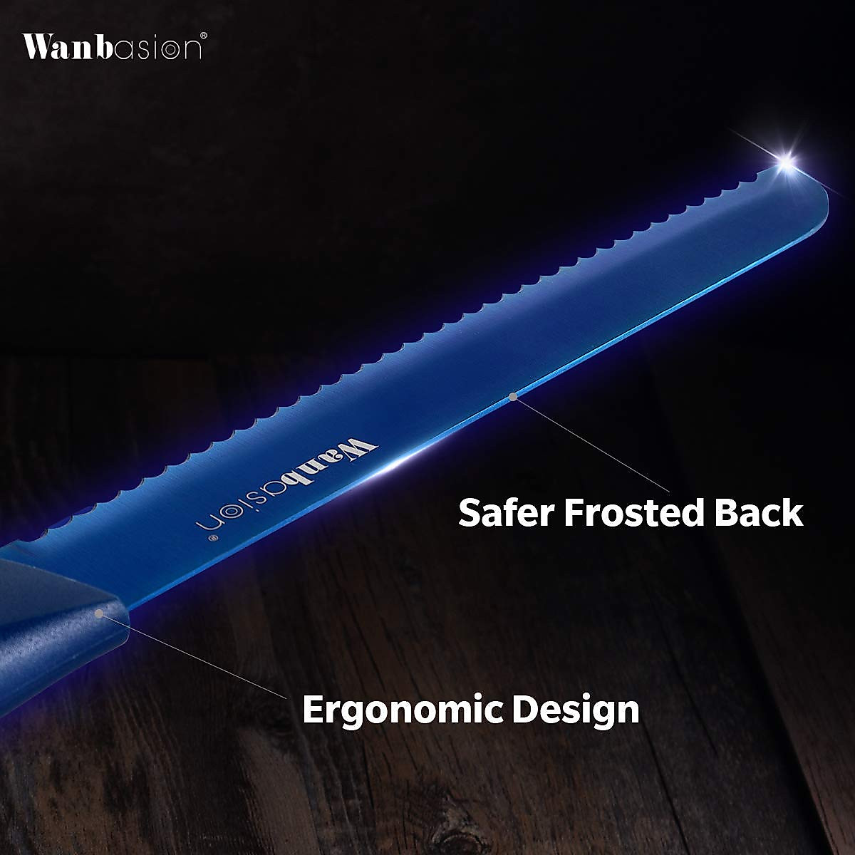 Wanbasion Blue Serrated Bread Knife 8 Inch, Bread Knife Serrated with Sheath, Stainless Steel Bread Knife for Homemade Bread