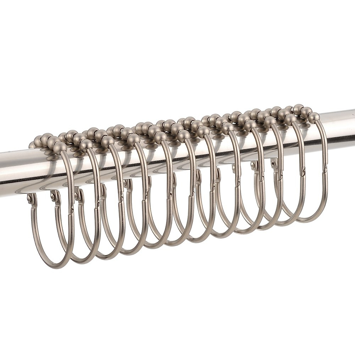 Amazer Shower Curtain Rings, Shower Curtain Hooks Rust-Resistant Shower Curtain Rings Hooks for Bathroom Shower Rod Curtains, Matte Nickel, Set of 12