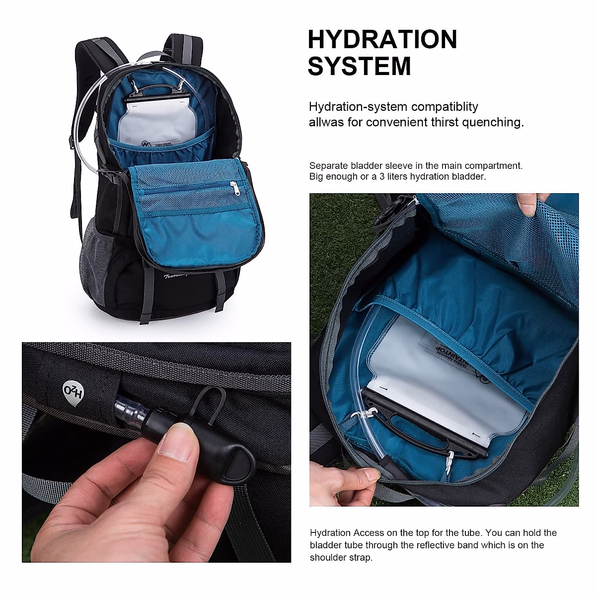 MOUNTAINTOP 40L Hiking Backpack for Women & Men Outdoor Travel Camping Day Pack with Rain Cover, 21.7 x 13 x 7.9 in, Black