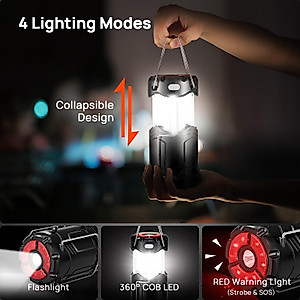 2 Pack Collapsible LED Camping Lantern, Consciot USB C Rechargeable and Battery Powered 2-in-1 Emergency Light with Flashlight and Magnetic Base, Power Outages Hurricane Supplies Survival Kits,Black
