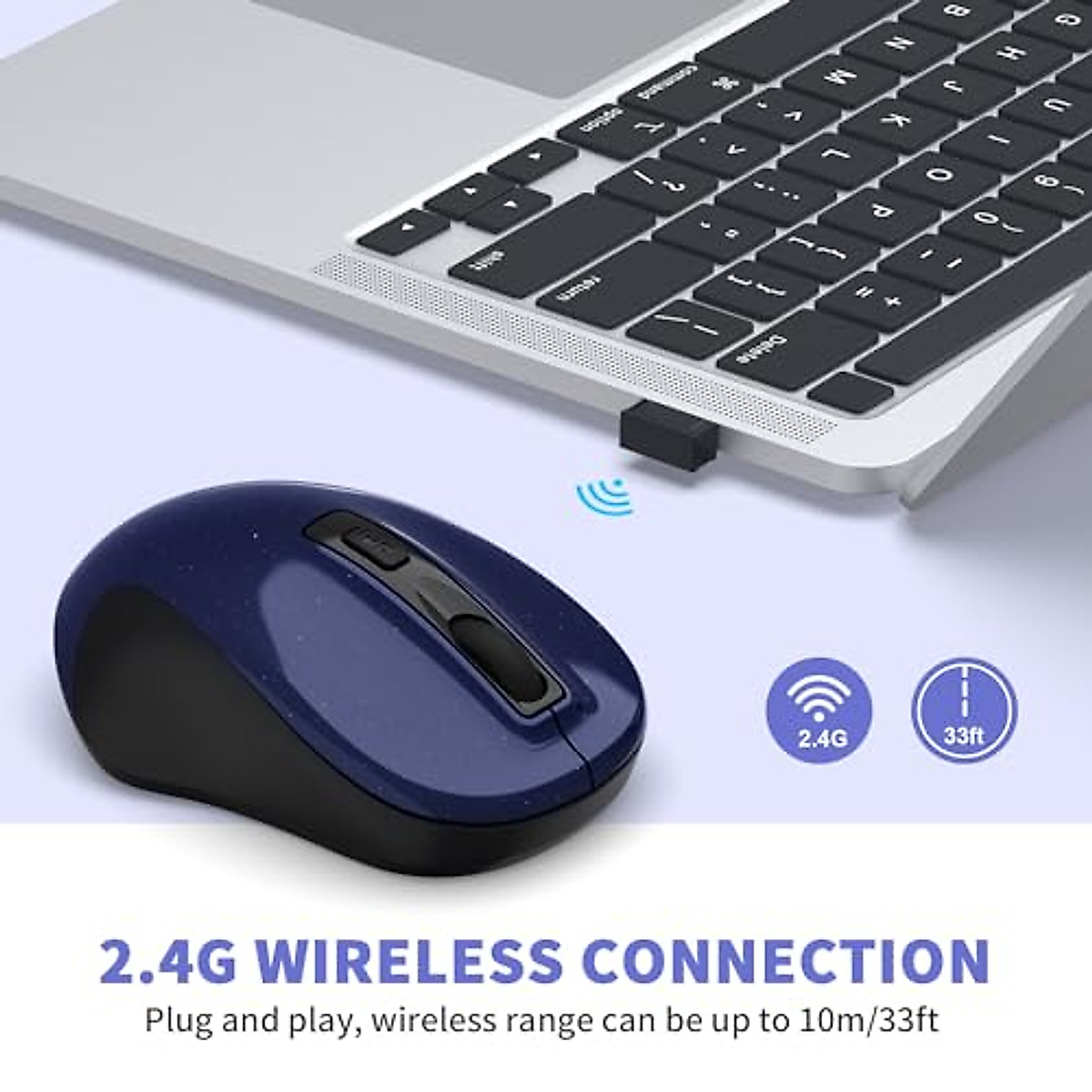 LeadsaiL Wireless Computer Mouse, 2.4G Portable Slim Cordless Mouse Less Noise for Laptop Optical Mouse with 4 Buttons, USB Mouse for Laptop, Desktop, MacBook