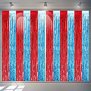 Circus Carnival Red Blue Tinsel Foil Fringe Curtains - Dr Seuss Birthday Dr. Suess Cat in The Hat Theme Party Indoor Outdoor Decoration Photo Props Backdrops Nurse Graduation Party Supplies