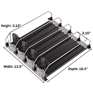 Yesland Drink Organizer for Fridge, 4 Rows Width Ajustable Soda Can Organizer for Refrigerator Self-Pushing Beverage Pusher Glide for Water Bottle, Beer Can, Juice Jar, Kitchen, Pantry, Black