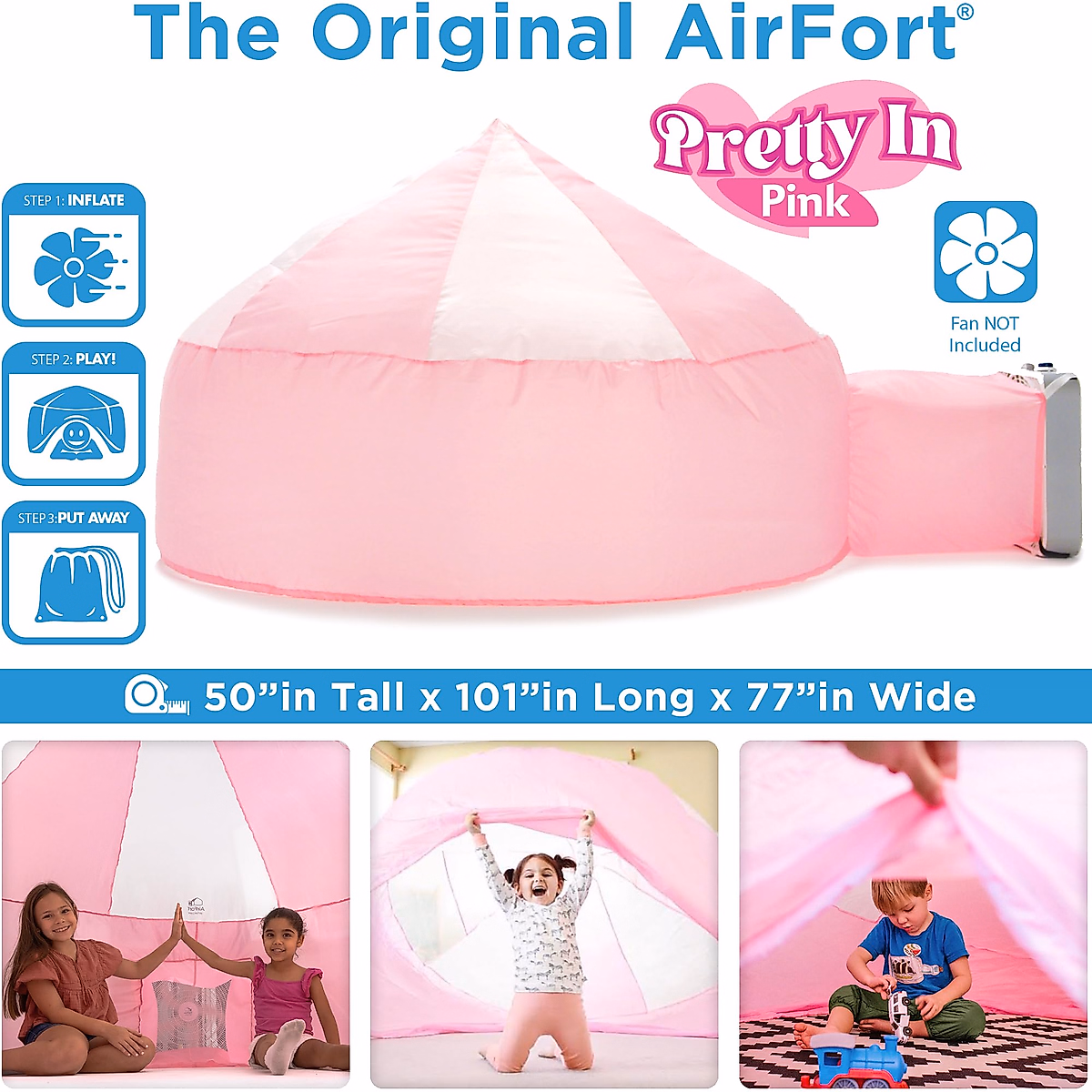 The Original Patented AirFort - Build A Fort in 30 Seconds, Inflatable Fort for Kids, Play Tent for 3-12 Years, A Playhouse Where Imagination Runs Wild, Fan not Included (Pretty in Pink)