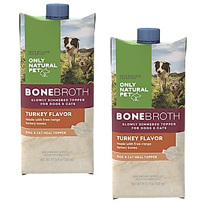 Only Natural Pet Bone Broth Turkey Flavor Dog & Cat Meal Topper, 100% Human-Grade Slow-Simmered, Free-Range for Dry Food or to Hydrate Dehydrated Food - (2-Pack / 11.16 oz Each)