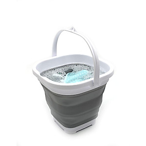 SAMMART 2.6L (0.68 Gallon) Super Mini Square Collapsible Plastic Bucket - Foldable Square Tub - Portable Fishing Water Pail - 2 Pieces Box Pack (Grey + Purple)