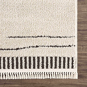 Hauteloom Munich Modern Farmhouse Hallway Entryway Runner Rug - Casual Boho Long Runner Rug - Bohemian Neutral Minimalist - Bone, Cream, Beige, Black - 2'7" x 7'3"