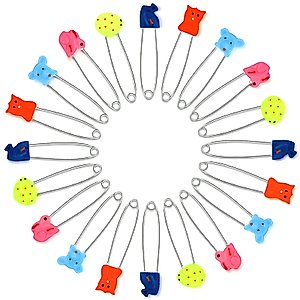 30 Pieces Baby Safety Diaper Pin with Plastic Head Animal Pattern 2.4 Inch Stainless Steel Kids Newborn Safety Pin with Lock Buckle, Random Patterns