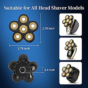 Replacement Head for Electric Shaver Mens Electric Razor Head 6D - Close Head Shavers for Men Replacement Head - Wet & Dry Bald Shavers Blades Waterproof Shavers Replacement Blades Head（Gold）