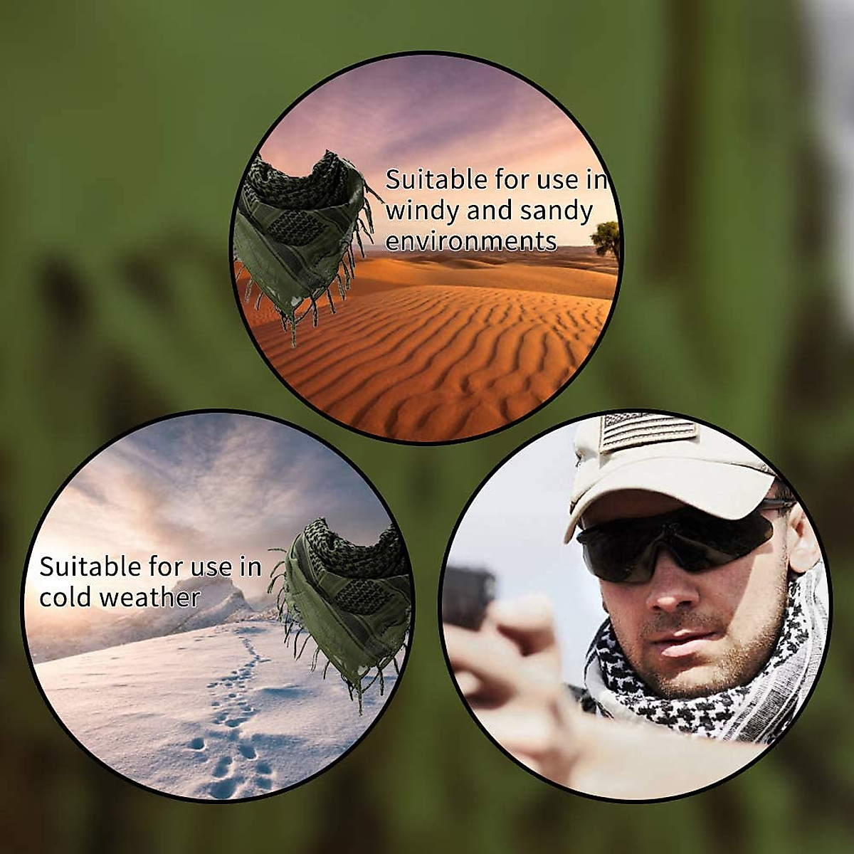 100 percent Cotton Military Shemagh Arab Tactical Desert Keffiyeh Thickened Scarf Wrap for Women and Men, Army Green, One Size