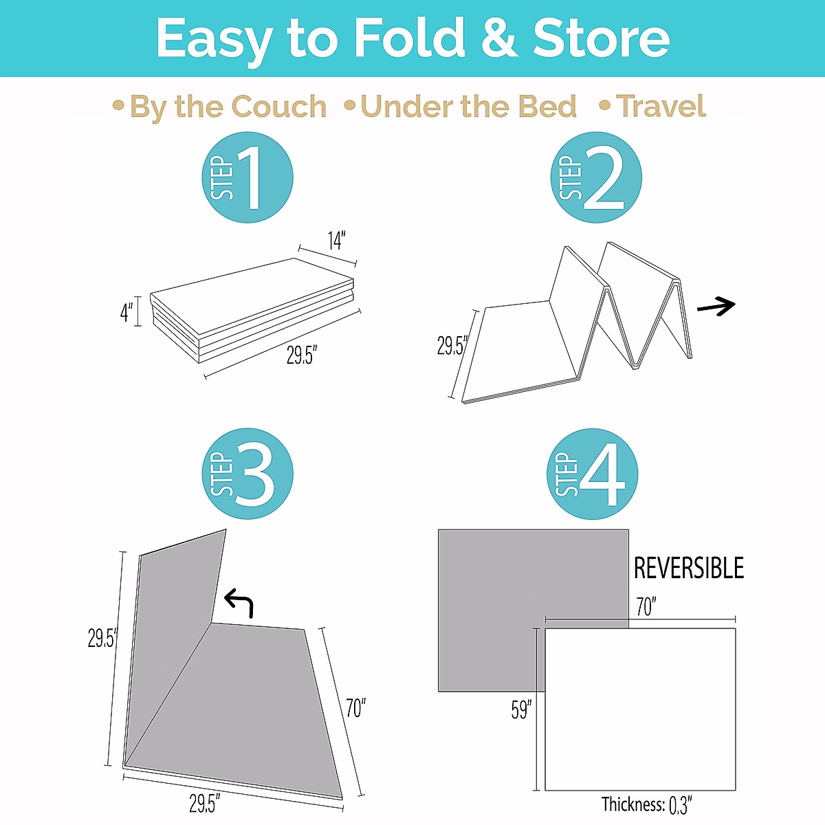 JumpOff Jo Baby Play Mat - Large Folding Foam Play Mat for Infants, Babies, Toddlers, Waterproof, Double-sided (70" x 59") - Westbound