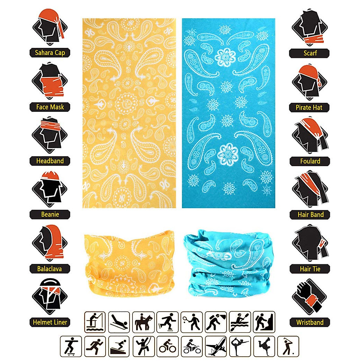 VANCROWN Headwear Wide Headbands Scarf Head Wrap Mask Neck Warmer (9PC.Paisley Series.1)