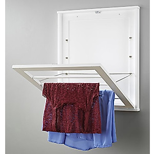 Whitmor MDF, Wood, Steel Wall Mounted Drying Rack for Storage, White