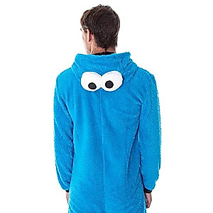 Sesame Street Adult Unisex Cookie Monster Costume Sherpa One-Piece Union Suit Pajama Onesie For Men And Women (SM/MD)