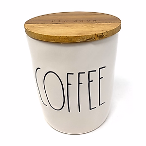 Rae Dunn COFFEE White Ceramic Canister with Wood Lid