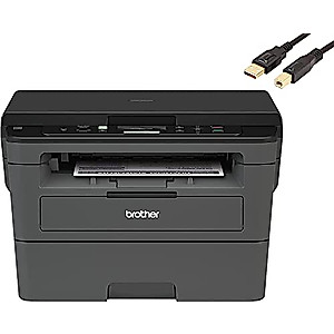 Brother HL-L23 Series Monochrome All-in-one Laser Printer for Home and Office, Print, Copy, and Scan, 2400 X 600dpi, Wireless, 32ppm, Auto 2-Sided Printing, Bundle with MTC Printer Cable