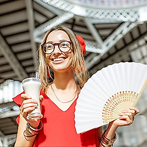 JOHOUSE Foldable Bamboo Fans, 12PCS Eastern Style Handheld Fan Japanese Chinese Fan for DIY Decoration Wedding Dancing Party Summer