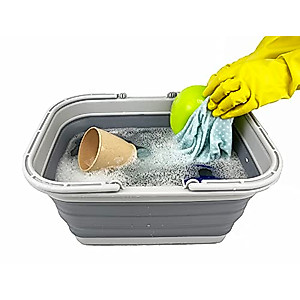 SAMMART 12L (3.17Gallon) Set of 2 Collapsible Tub with Handle - Portable Outdoor Picnic Basket/Crater - Foldable Shopping Bag - Space Saving Storage Container (Grey)