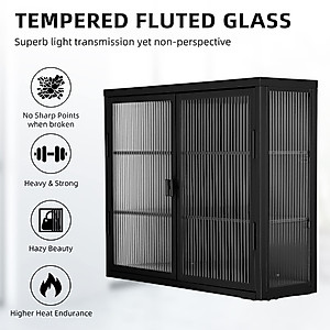 AOCOROE Bathroom Cabinet Wall Mounted with 2 Glass Doors, 3 Metal Shelves, Metal Hanging Cabinet, Wall Cabinets w/Doors & Detachable Shelves for Office, Dining Room Living Room Kitchen Bathroom,Black