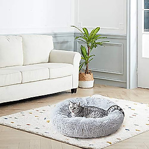 SunStyle Home Soft Plush Round Pet Bed for Cats Or Small Dogs Cat Bed Self Warming Autumn Winter Indoor Sleeping Cozy Pet Bed for Small Dogs and Cats Donut Anti Slip Bottom (M(24"x24"), Gray)