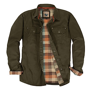 Gioberti Men's Brushed and Soft Twill Shirt Jacket with Flannel Lining, Olive, L