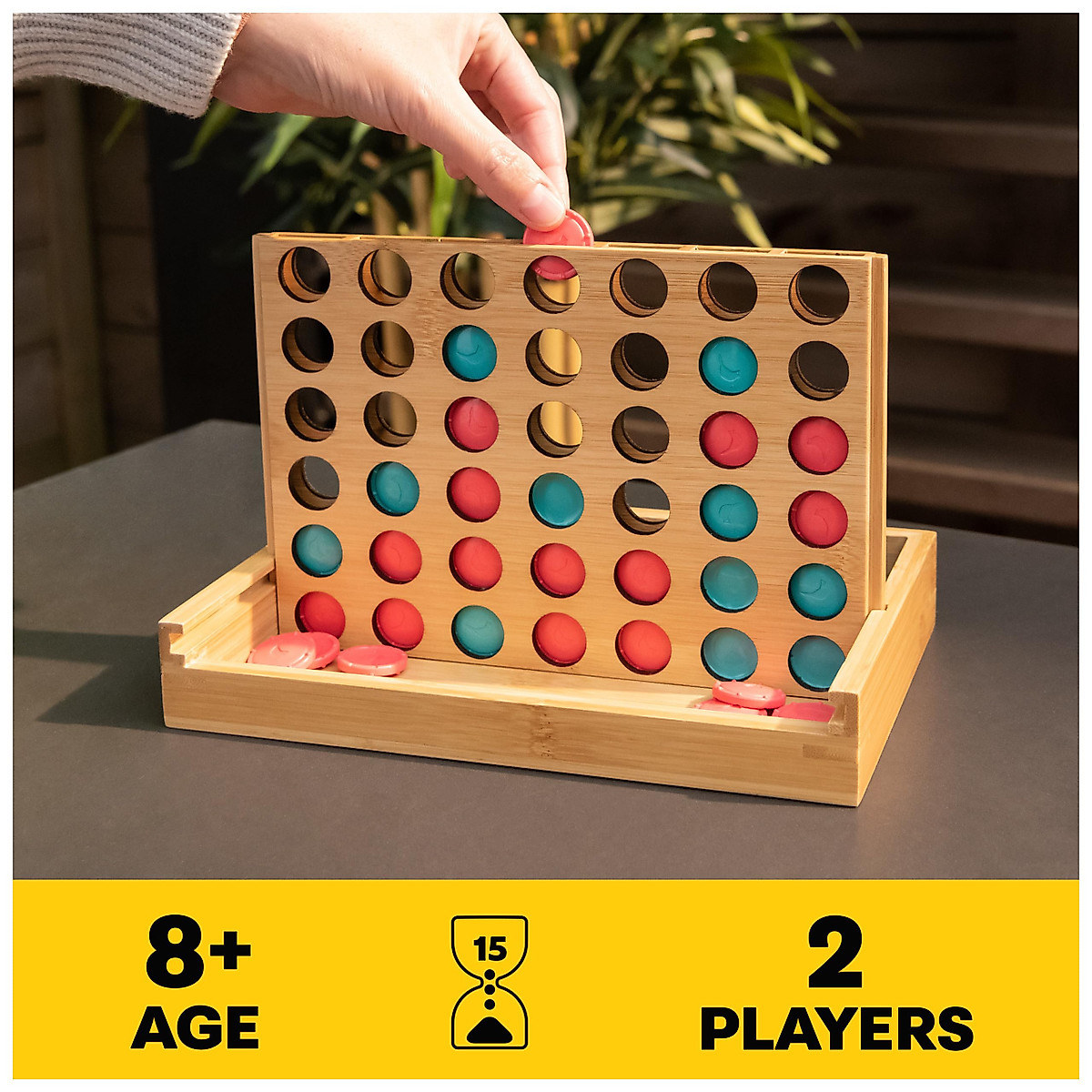 Mindful Classics, Four in a Row Family Board Game with Bamboo and Recycled Plastic Earth Day Eco-Friendly Products, for Adults and Kids Ages 8 and up