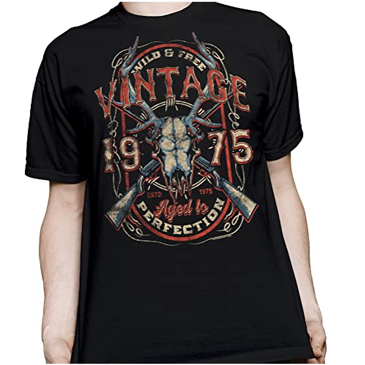 50th Birthday Gift Shirt for Men - Vintage Deer Skull 1975 Aged to Perfection - F/Dk. Heather-002-Lg
