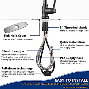 Kitchen Faucet with Pull Down Sprayer Oil Rubbed Bronze, SonTiy High Arc Single Handle Kitchen Sink Faucets with Deck Plate, Commercial Pull Out Faucets for Kitchen Sink, Solid Brass