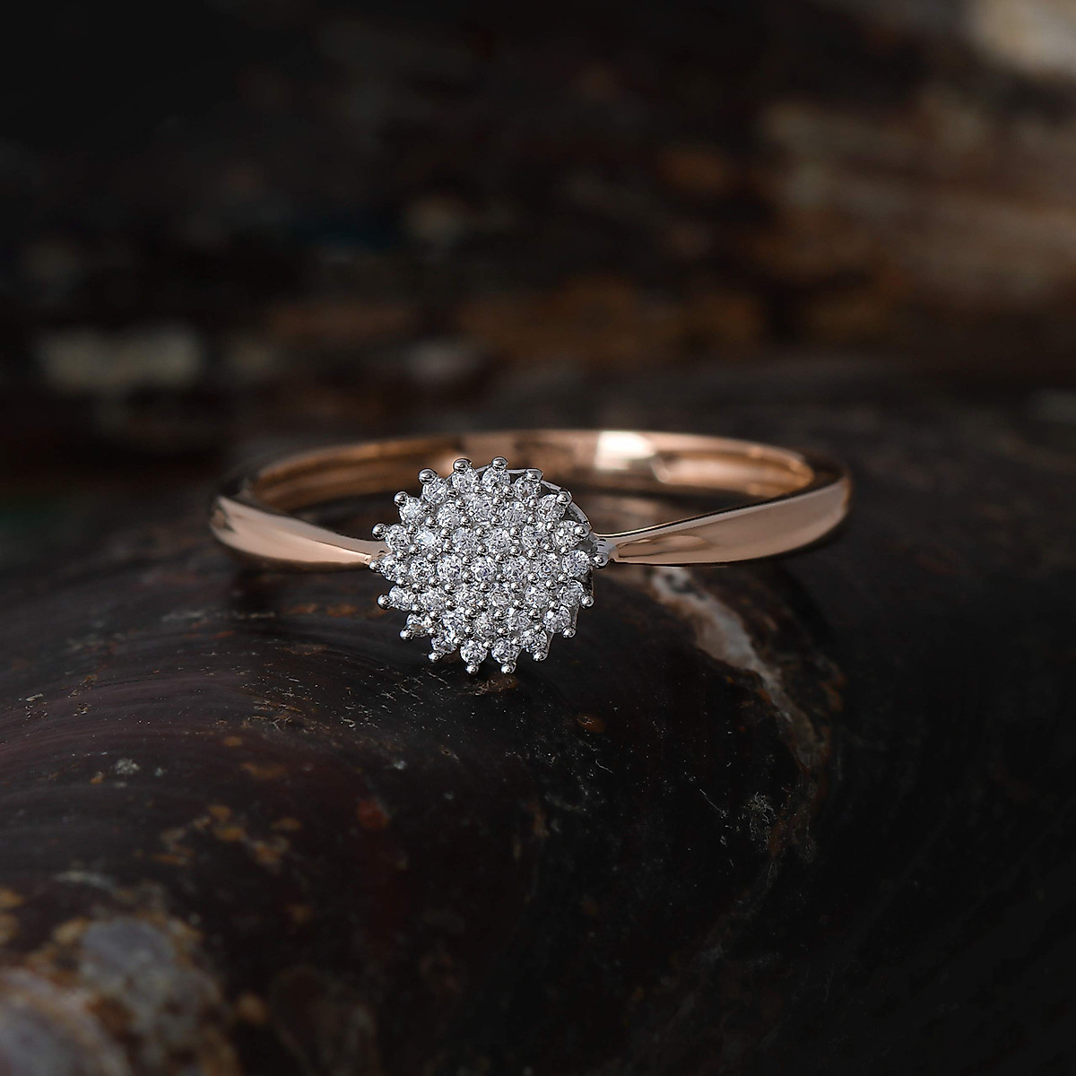 DZON 10k Rose Gold 1/10CT TDW Round Diamond Composite Promise Ring for Her (I-J,I2)