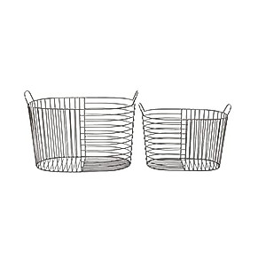 CosmoLiving by Cosmopolitan Metal Round Storage Basket with Handles, Set of 2 21", 17"W, Dark Gray