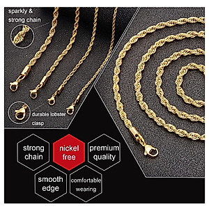 Monily Gold Plated Chain Necklace for Women 1.5MM 28 Inches Stainless Steel Twist Rope Chain for Women