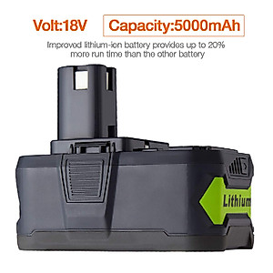 Dutyone 5000mAh Lithium-Ion 18 Volt Replacement Battery for Ryobi 18V Lithium Ion Battery P102 P103 P104 P105 P107 P108 P109 P190 for 18-Volt ONE+ Plus Power Tool Battery