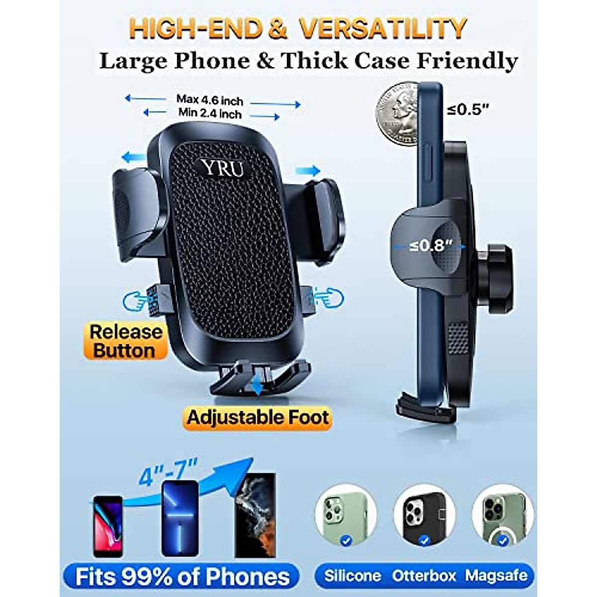 YRU [Upgrade 80LBS Strong Suction] Car Phone Holder Mount,[Bumpy Road Stable] Dashboard Cell Phone Holder for Car Air Vent Windshield Phone Stand for iPhone 14 13 12 Pro Max Samsung & Pickup Truck