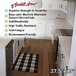 Buffalo Plaid Rug 28" x 43" - Indoor/Outdoor Black and White Checkered Rug - Area Rugs for Layered Door Mats Washable Carpet for Porch/Kitchen/Farmhouse - Washable Thick Plaid Hand-Woven Fabric