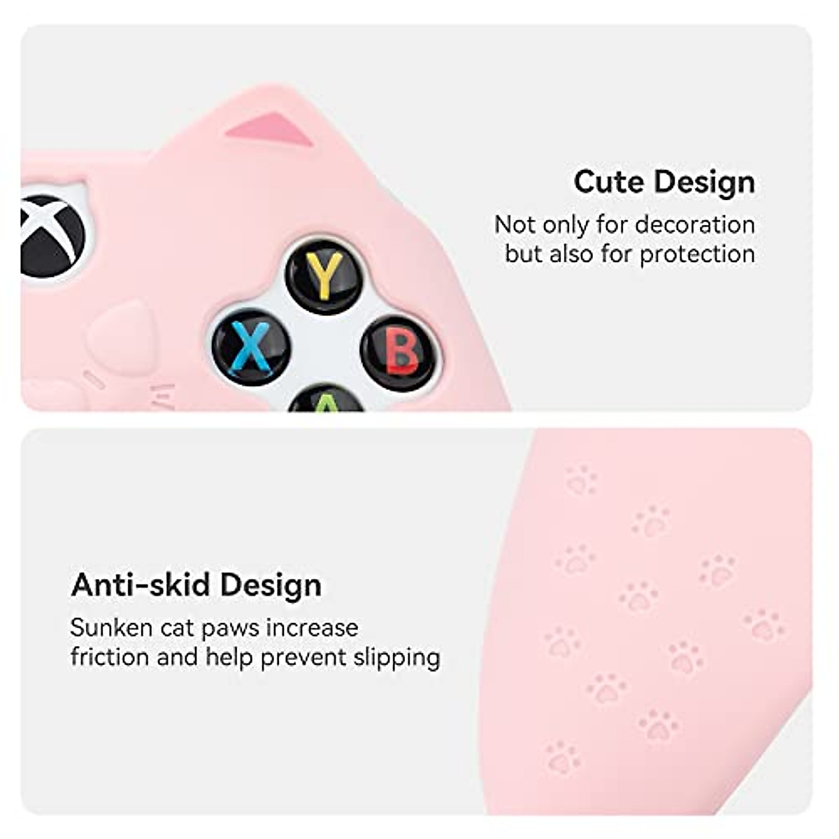 GeekShare Cat Paw Controller Skin Grips Set Anti-Slip Silicone Protective Cover Skin Case Compatible with Xbox Series X Controller with 2 Thumb Grip Caps and 1 Sticker (Pink)