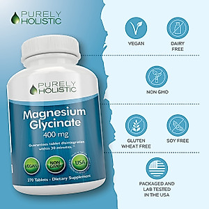 Magnesium Glycinate 400mg - 270 Magnesium Tablets (not Capsules) - 400 mg Elemental Magnesium - Highly Bioavailable - Vegan and Vegetarian - for Improved Sleep, Stress Relief & Cramp Defense