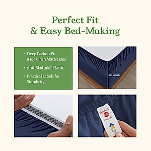 California Design Den 100% Organic Cotton Sheets King Size Set - Crisp Percale Deep Pocket Sheets, GOTS Certified, Cool and Durable Bedding Set - Navy Blue