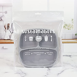 Re Play Sustainables Silicone Suction Plate - Made with Medical-Grade Platinum Silicone - Without Lid - Grey