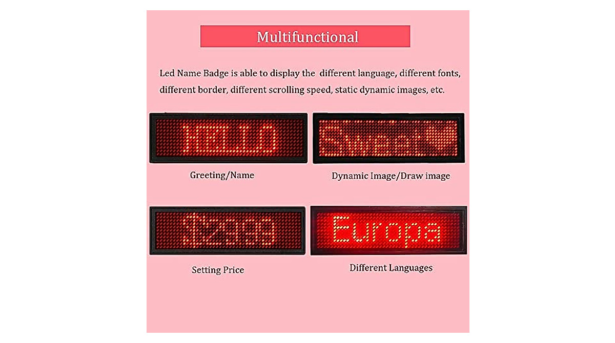 LED Name Badge - Rechargeable USB Programmable Display