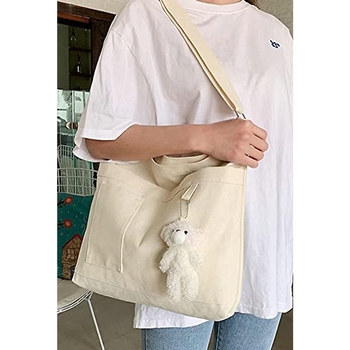 Women Retro Large Size Canvas Shoulder Bag Large Hobo Bag Canvas Crossbody Bag Messenger Tote
