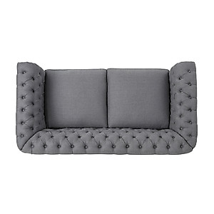 Christopher Knight Home GDFStudio Kyle Traditional Chesterfield Loveseat Sofa, Gray and Dark Brown, 61.75 x 33.75 x 27.75
