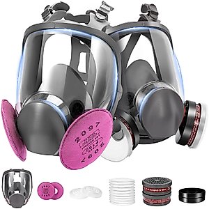 LQIQIZ Reusable Full Face Respirator Mask, Gas Mask Survival Nuclear and Chemical w/Activated Carbon Filter for Painting Dust (6800 with P-A-1 Filter and 2097 Filters)