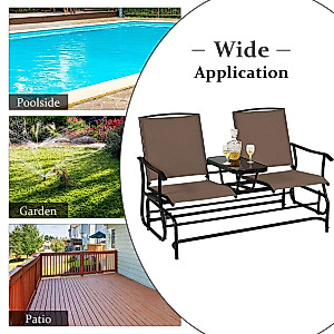 UYSB Outdoor 2 Person Patio Double Chair Rocking Brown Chair Rocking Chair Rocker Chair Rocker Camp Chair Rocker Recliner Rocking Camp Chair Rocking Chairs Outdoor Rocking Chair