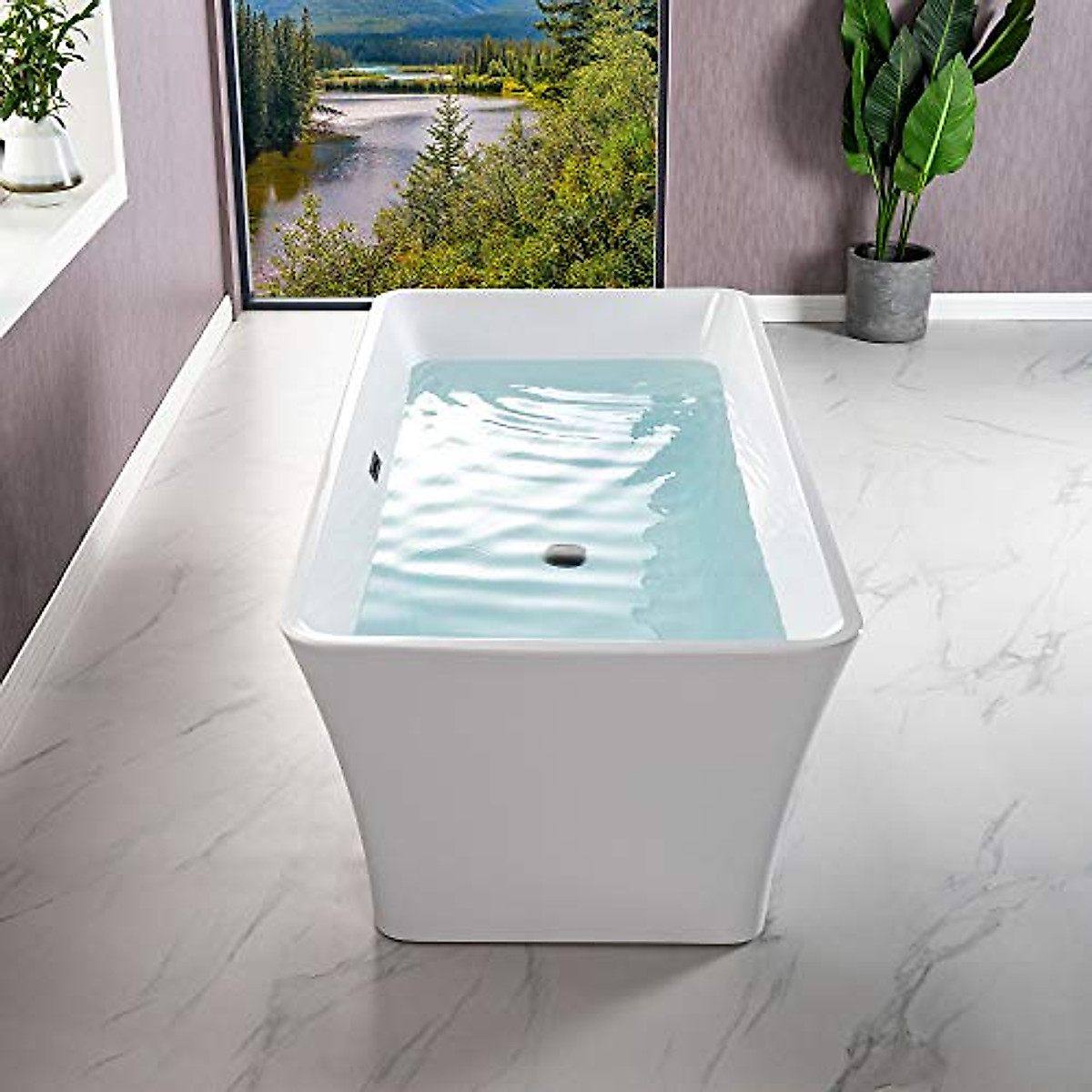 WOODBRIDGE 59" Freestanding White Acylic Soaking Bathtub with Matte Black Drain and Overflow,BTS1509-MB-Drain&O
